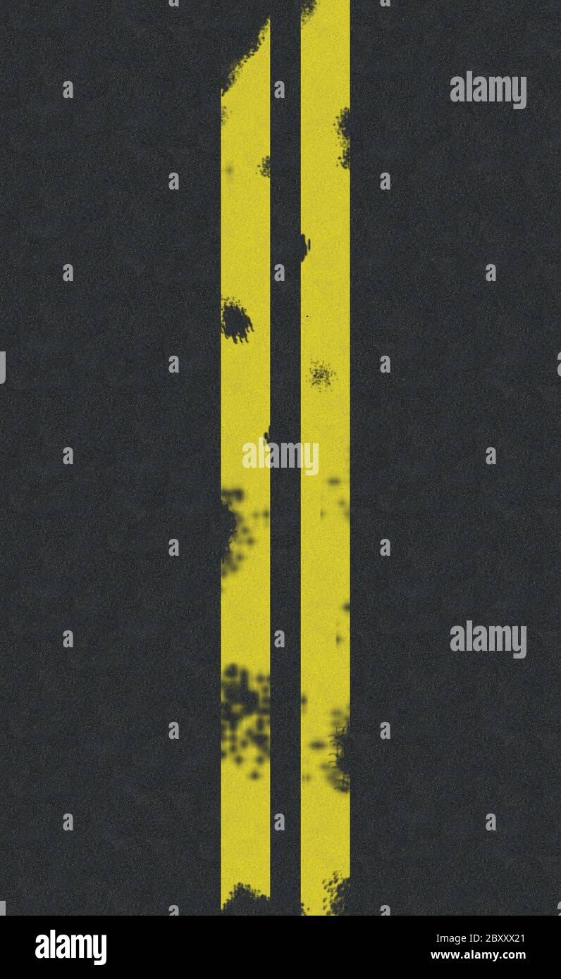Double yellow line road background Stock Photo - Alamy