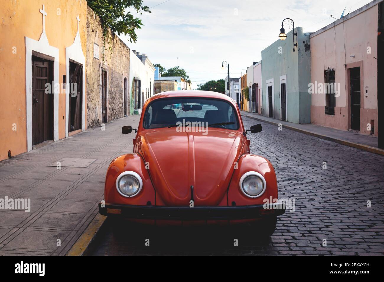 Merica, Yucatan, Mexico - 28 October 2018 - Front of red Oldtimer ...