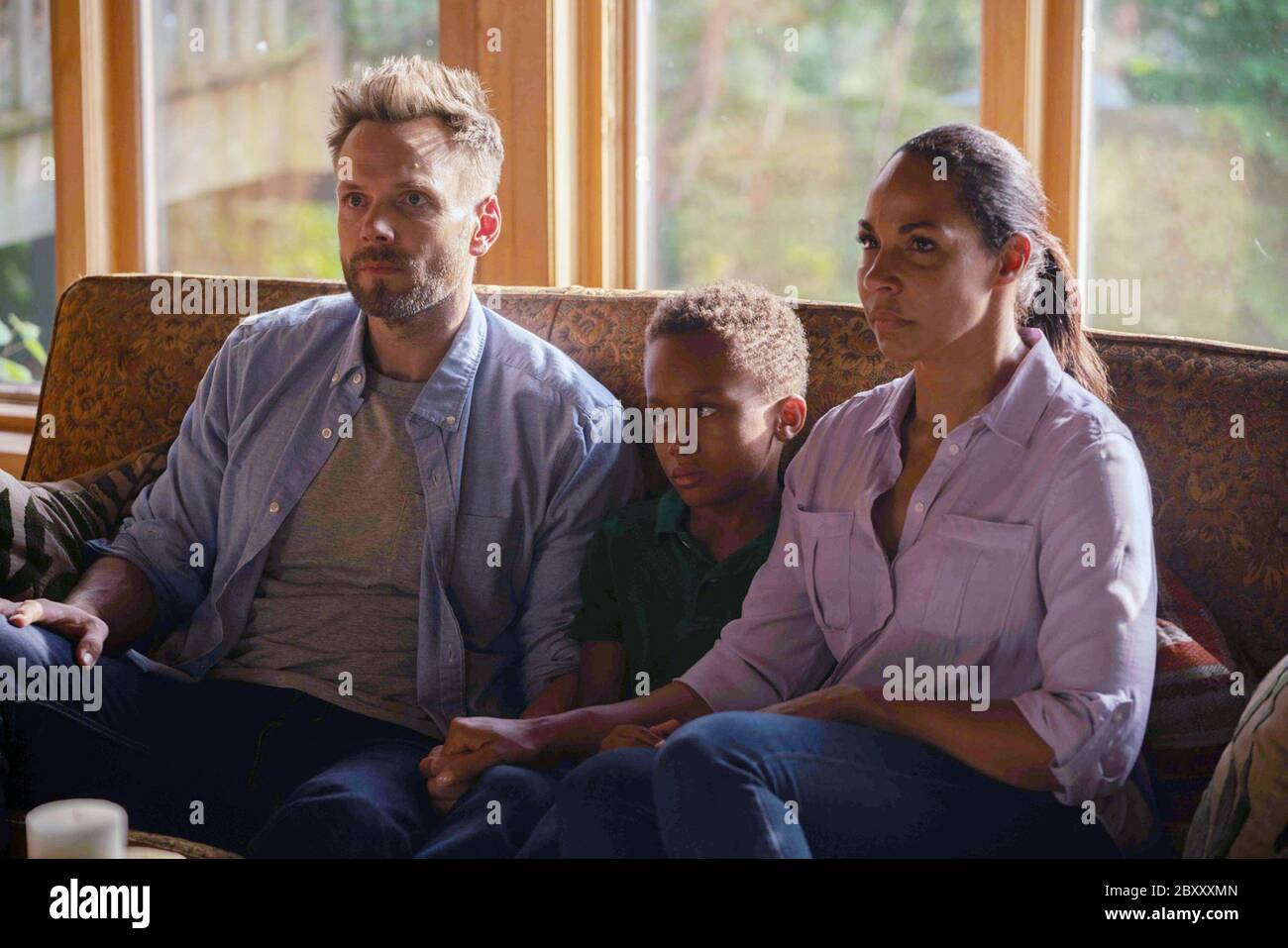 BECKY, from left: Joel McHale, Isaiah Rockliffe, Amanda Brugel, 2020 ...