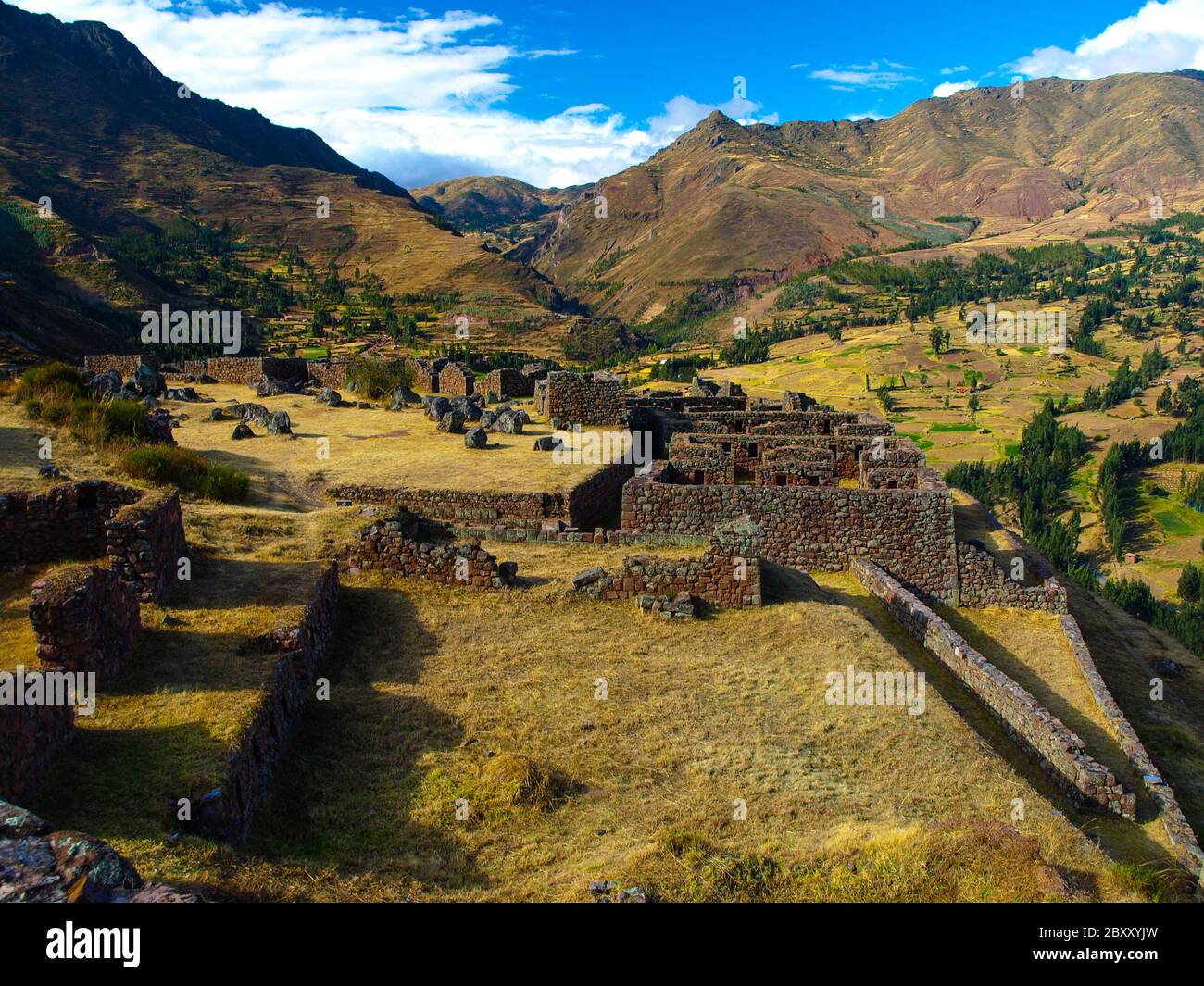 Pisac - Ruins of Incan citadel in Urubamba Sacred Valley, Peru Stock ...