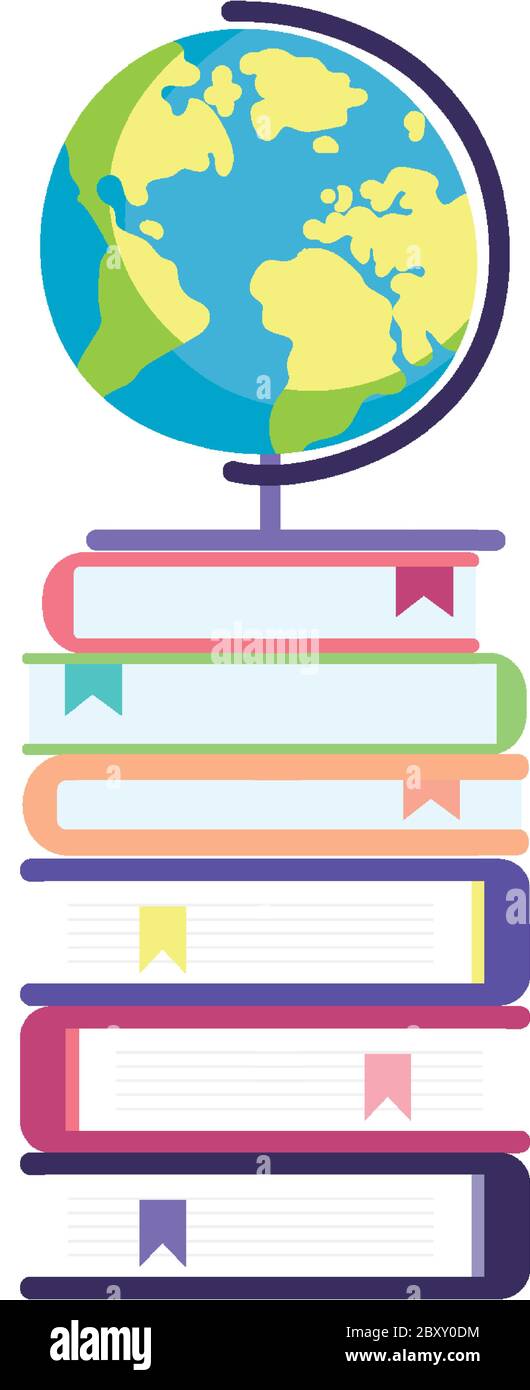 online education school globe on books stacked homework vector ...