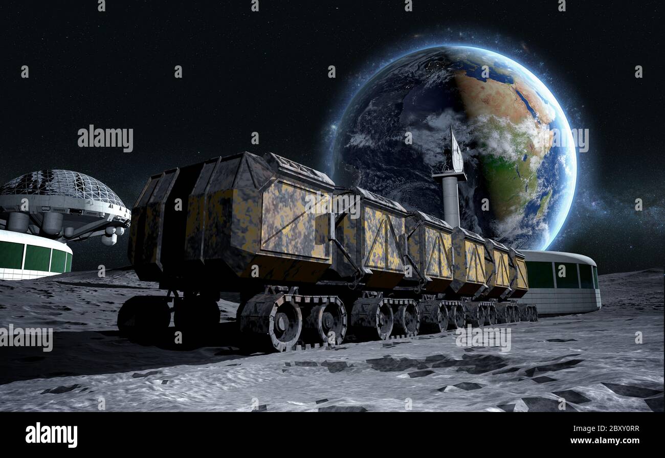 Moon rover on the . space expedition. surface. 3d rendering. Elements ...