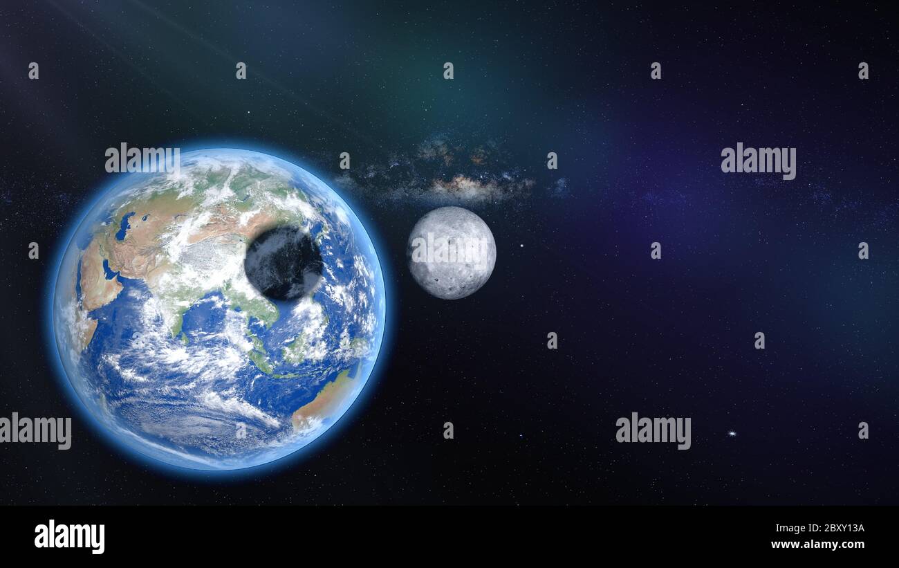 Solar Eclipse of Sun by the Moon. 3d rendering Stock Photo - Alamy