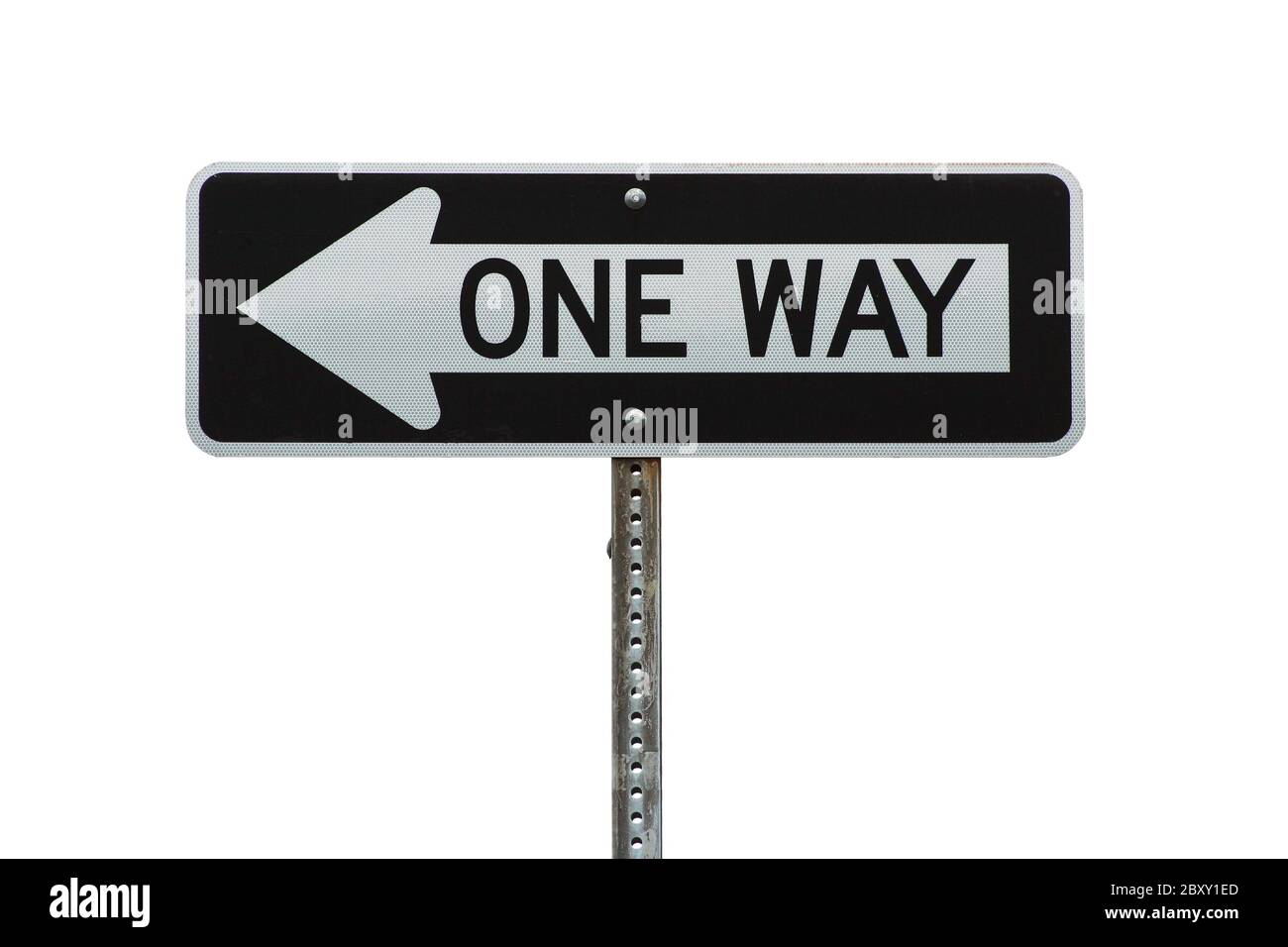 A Isolated one way sign on white background Stock Photo - Alamy