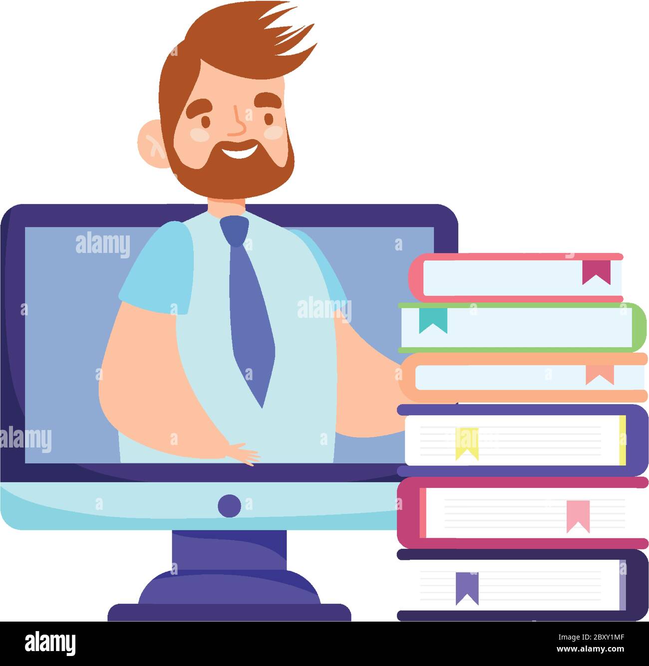online education male teacher ebooks homework cartoon vector ...