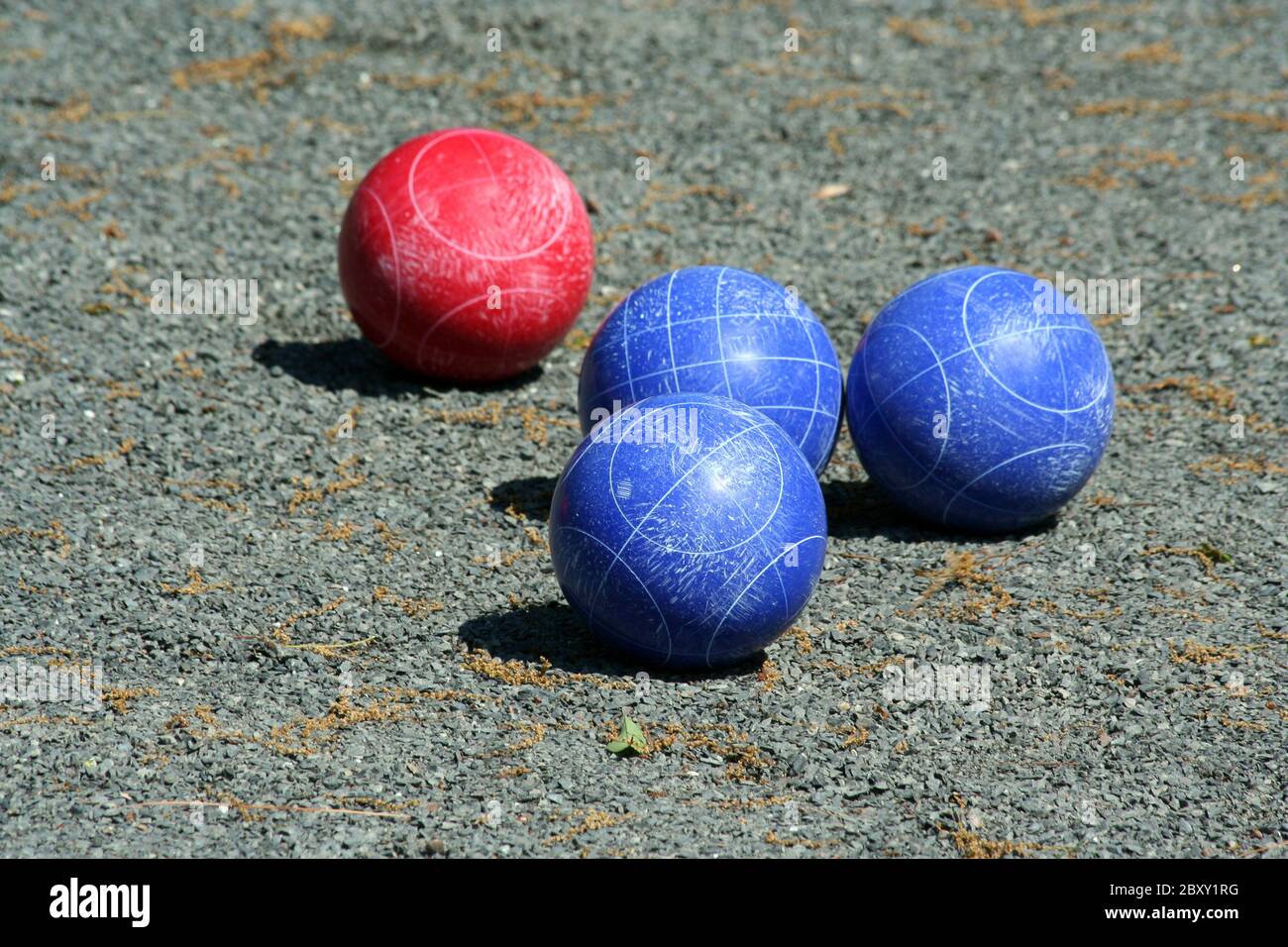 A bunch of bocce balls on a court Stock Photo - Alamy