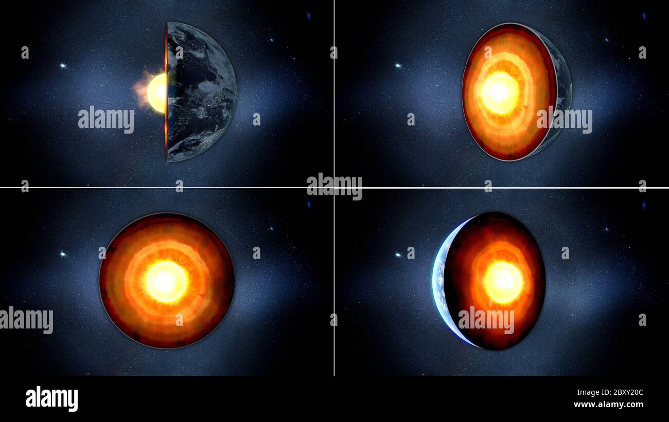 Earth core. inner structure with geological layers. 3d rendering Stock ...