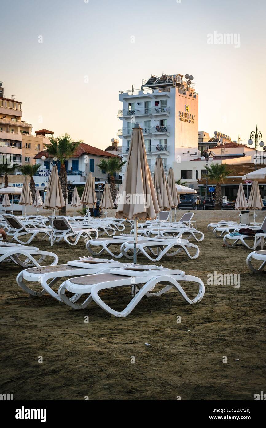 Beach and Palm trees promenade in Larnaca Cyprus, September 2017 Stock ...