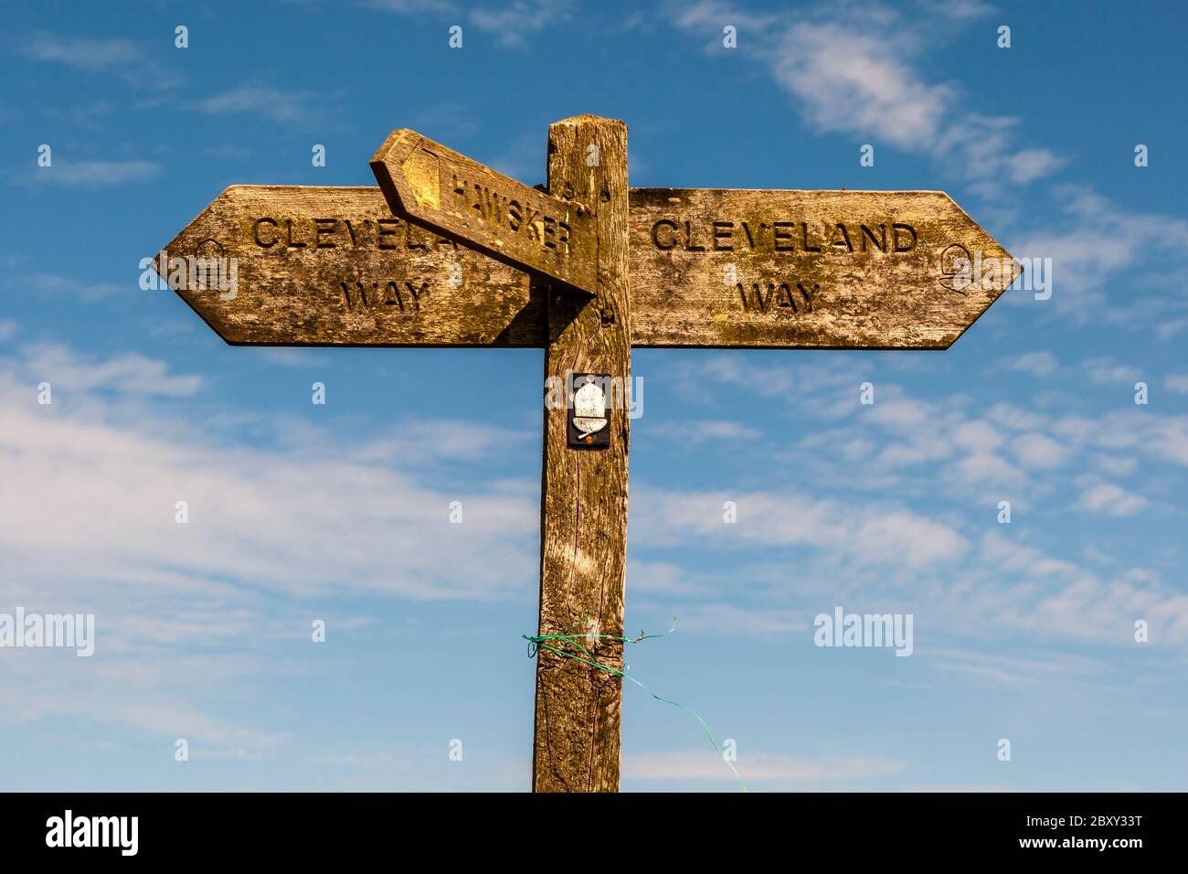Wooden sign on Cleveland Way Whitby, Scarborough, England Stock Photo ...