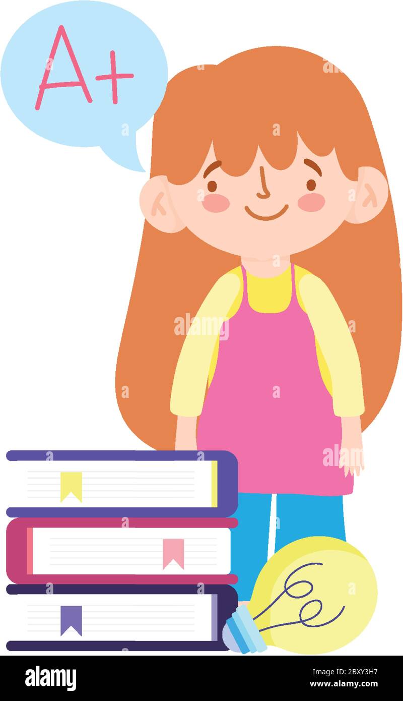 online education little girl student books idea cartoon vector ...