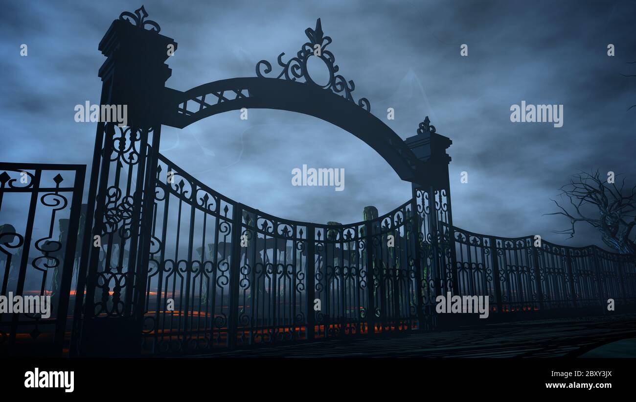 Horror night cemetery, grave. Moonlight . halloween concept. 3d ...