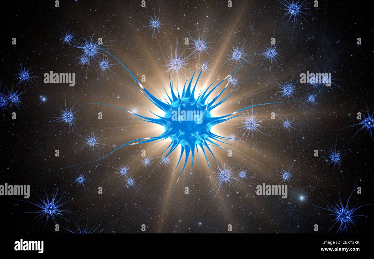 Brain impulses. Neuron system. Human anatomy. transferring pulses and ...