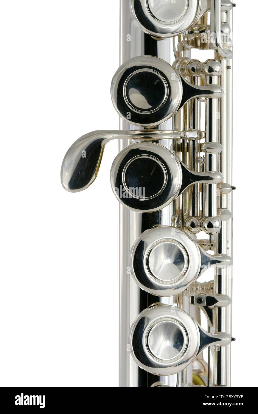 A Isolated metal flute on white Stock Photo - Alamy