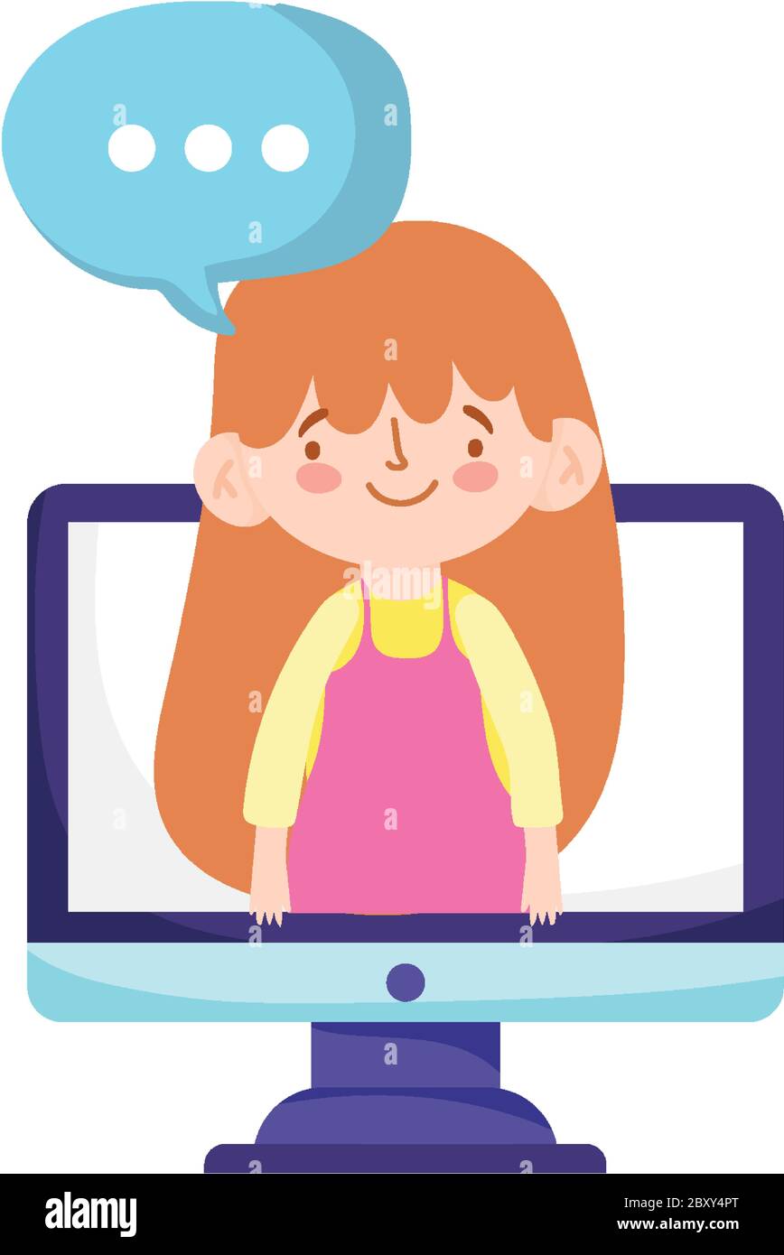 online education student girl in video lesson talk computer vector ...