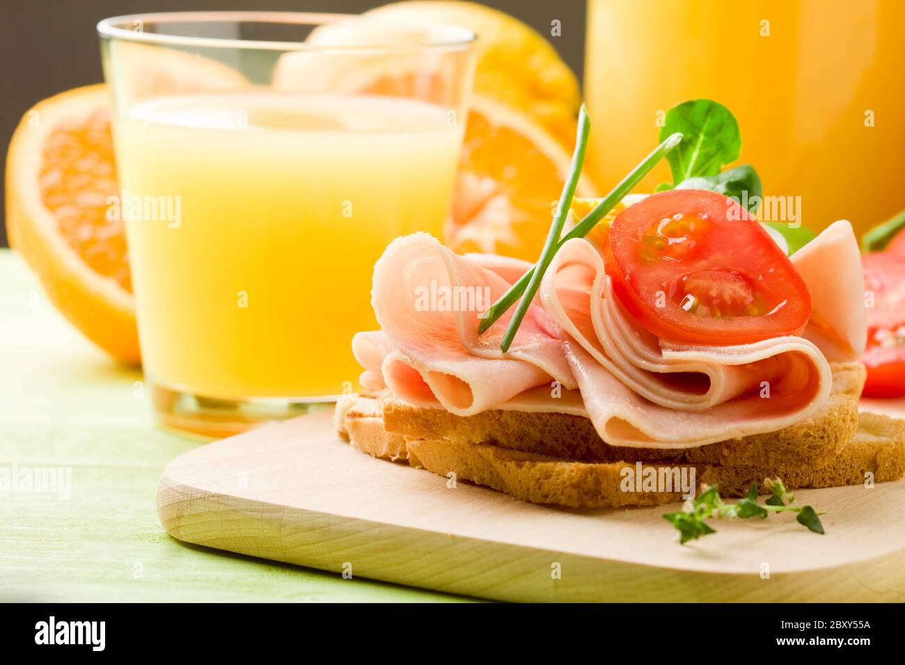 Delicious Toast and Orange Juice Stock Photo - Alamy