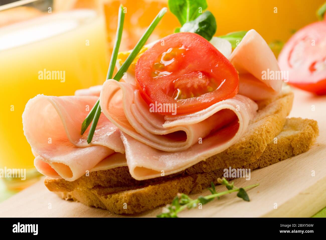 Delicious Toast and Orange Juice Stock Photo - Alamy