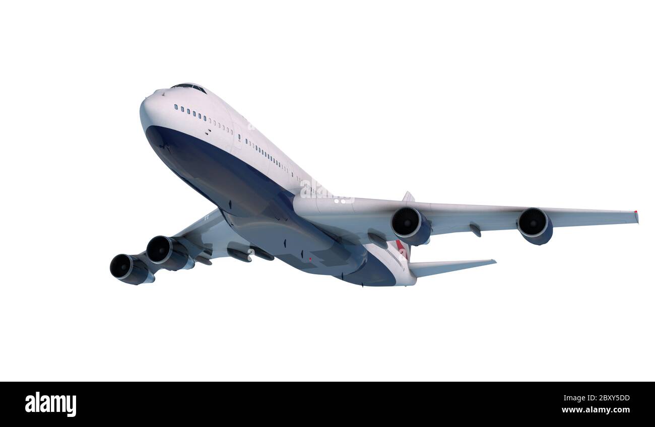 Boeing 747 flying in the clouds isolate on white. 3d rendering Stock ...