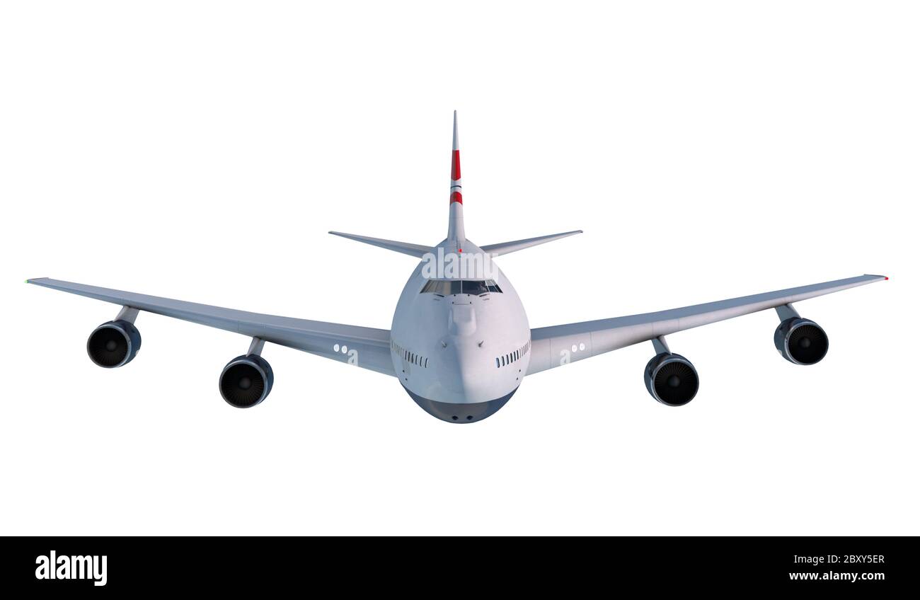 Boeing 747 flying in the clouds isolate on white. 3d rendering Stock ...