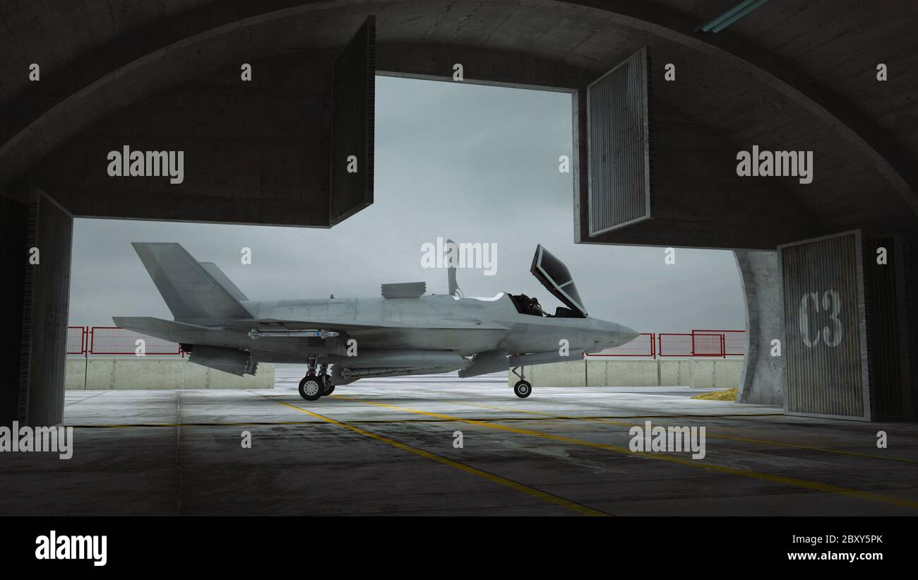 F 35 , american military fighter plane. Militay base, hangar, bunker ...