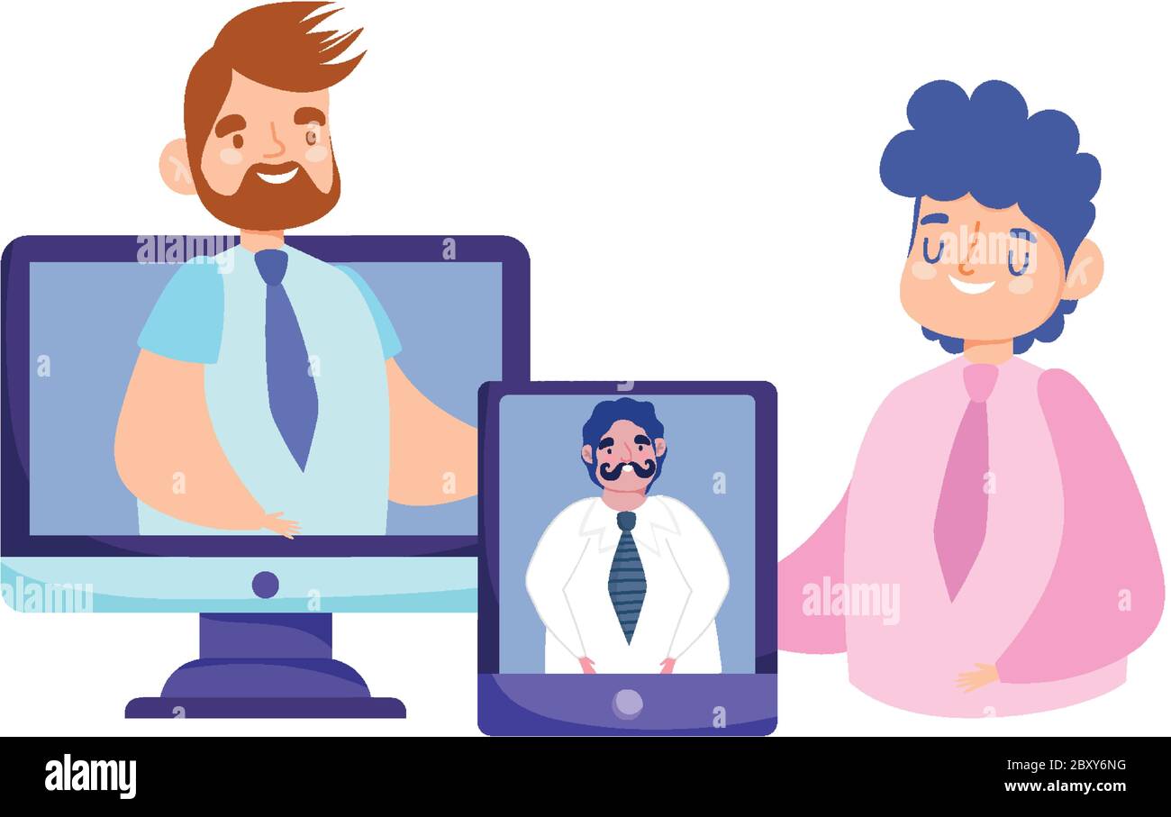 online education teacher student computer smartphone class vector ...