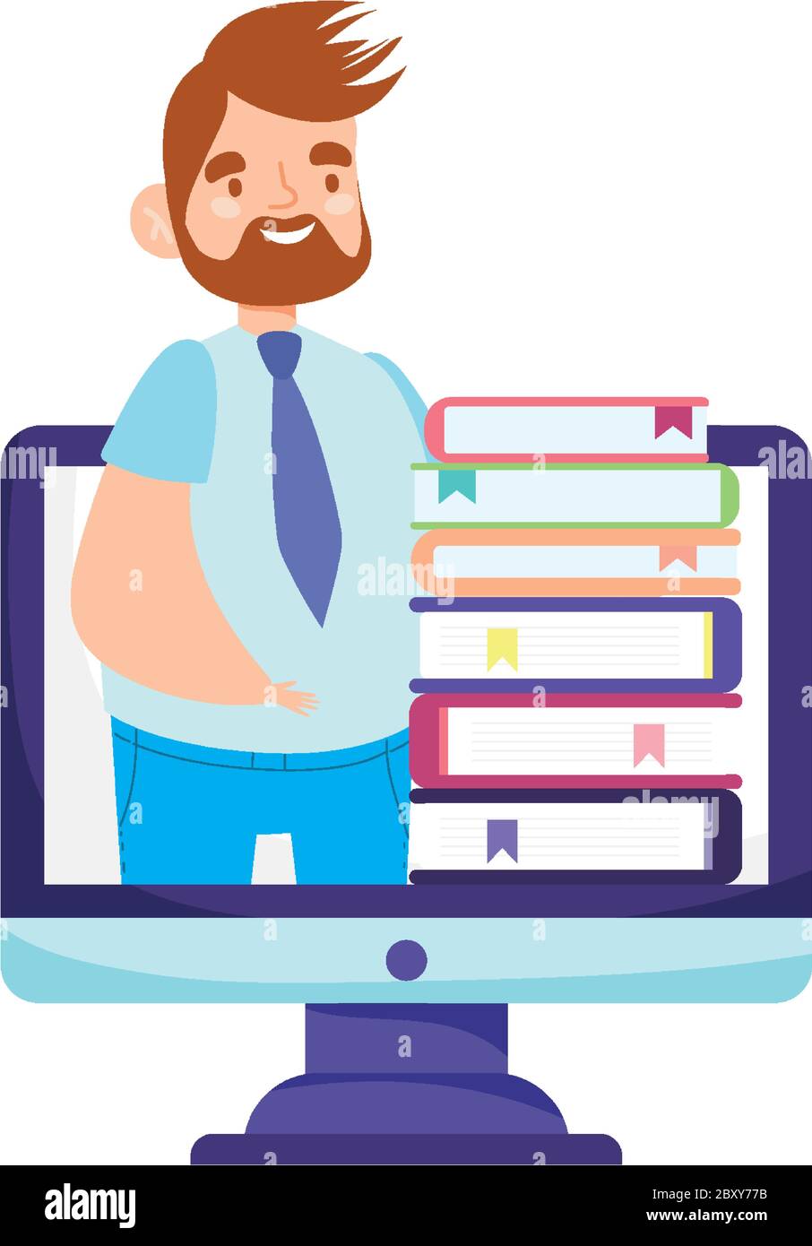 online education male teacher ebooks homework cartoon vector ...