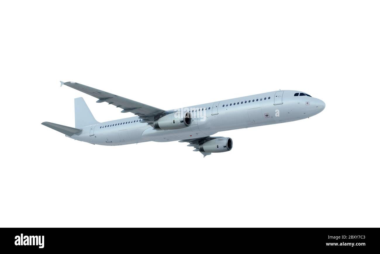 White plane flying. airplane isolate on white background Stock Photo ...