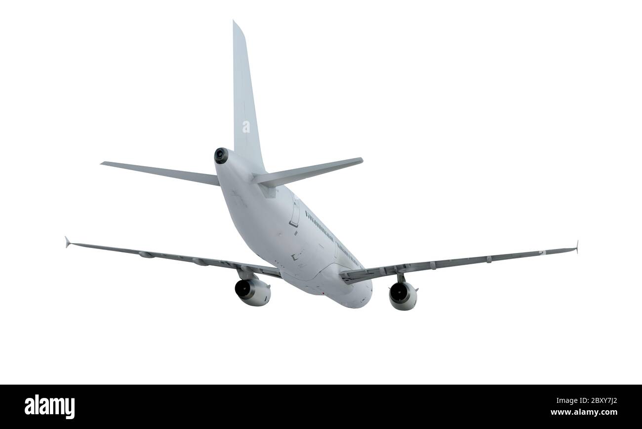 White plane flying. airplane isolate on white background Stock Photo ...