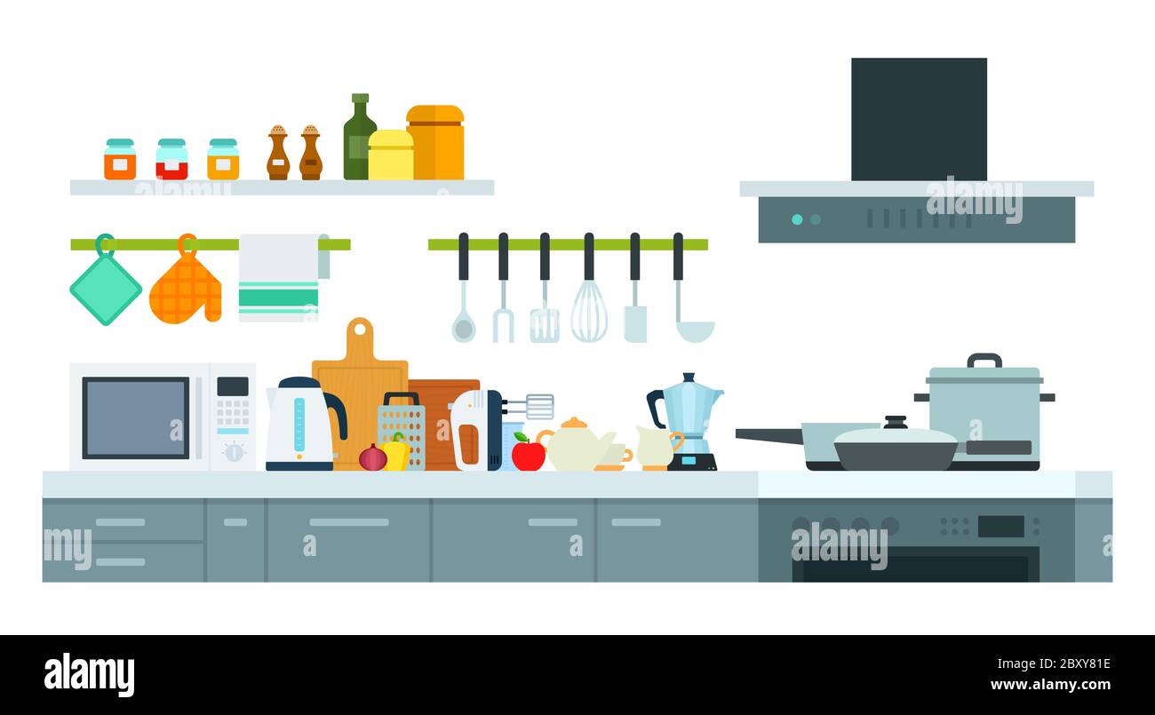 Concept of modern kitchen vector illustration in flat style Stock ...