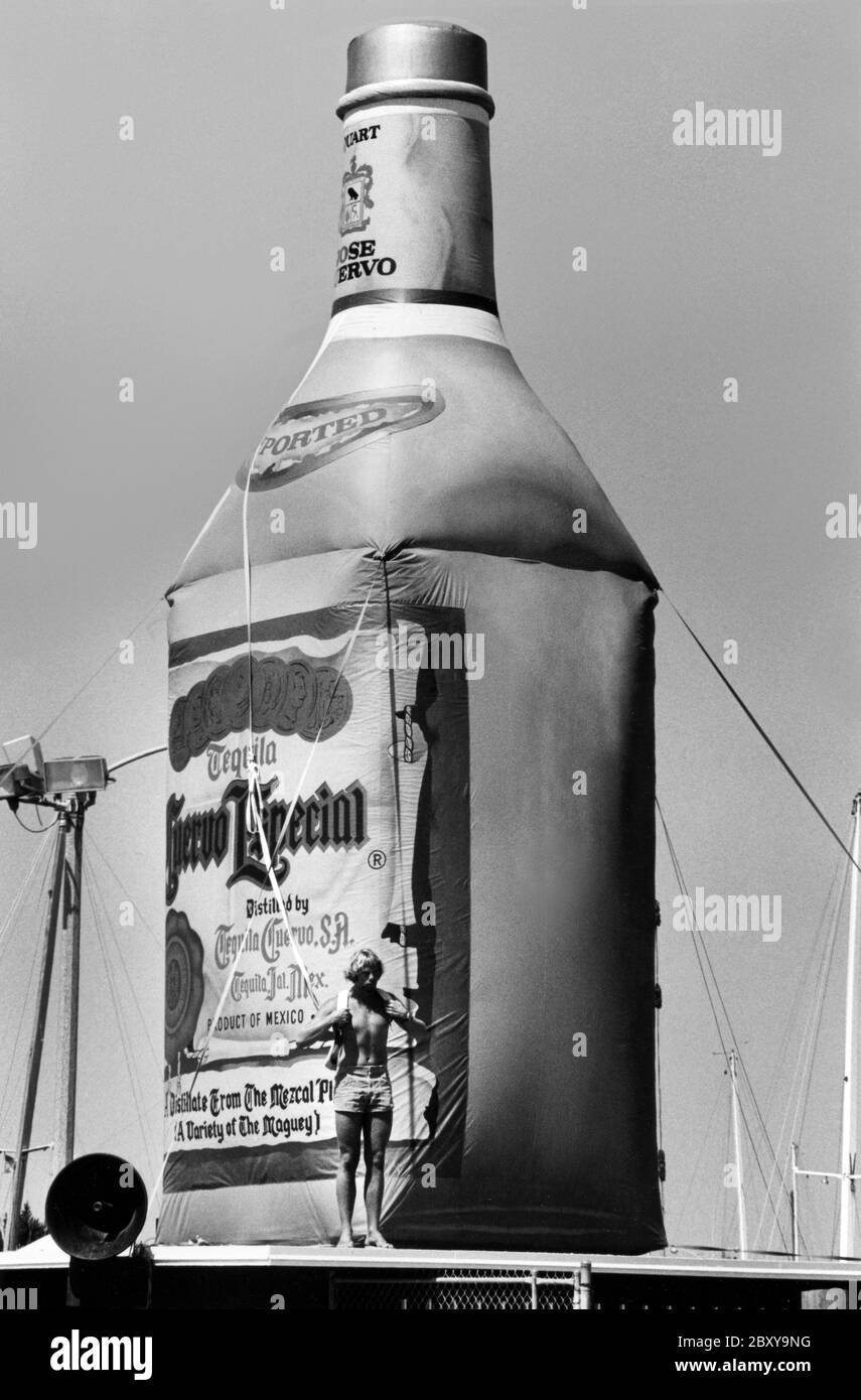 A giant inflatable bottle promoting Jose Cuervo tequila at a volleyball ...