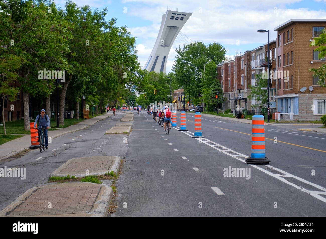 Cyclist using large section of Rachel street in Montreal, which has ...