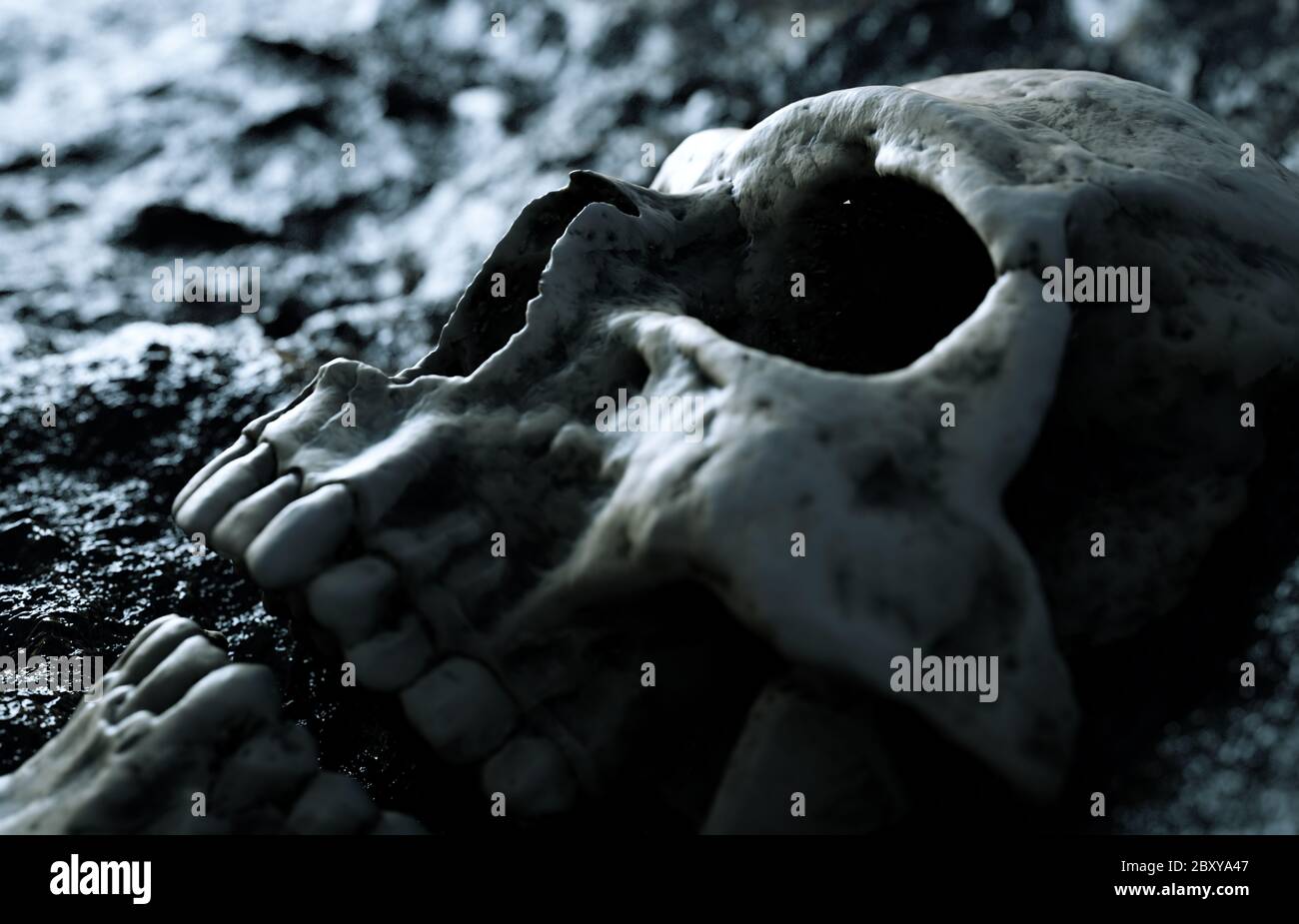 ancient human skull. Apocalypse concept. 3d rendering Stock Photo - Alamy
