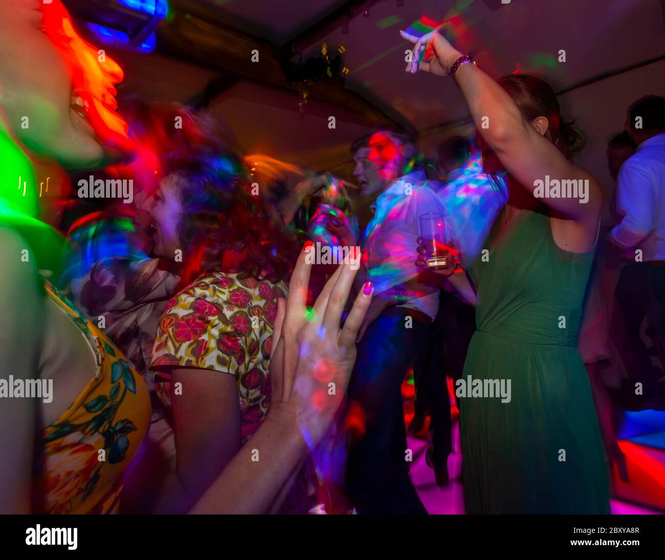 Exuberant disco fever of the wedding party. Wedding in South ...