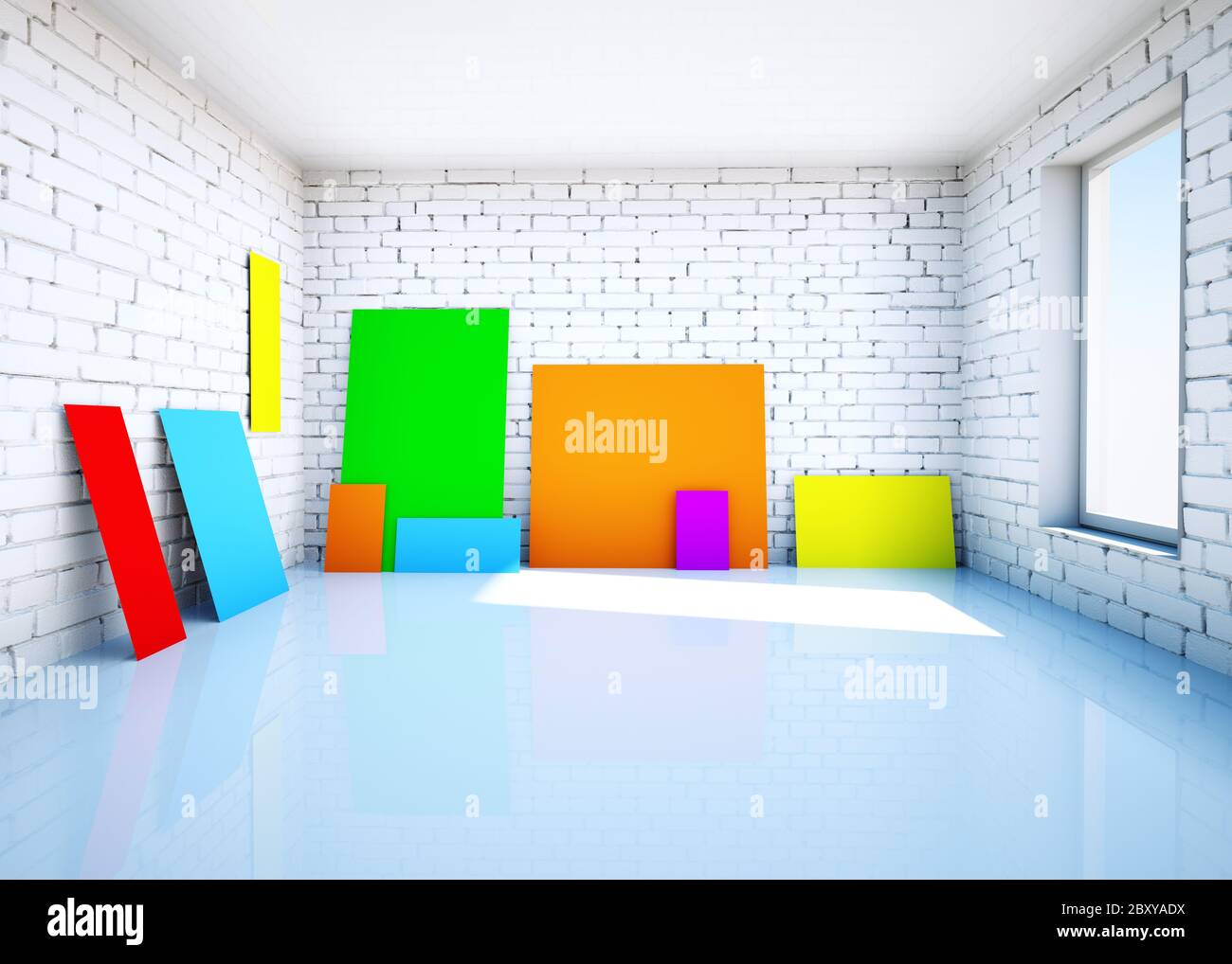 color blanks paper on brick room. 3d rendering Stock Photo - Alamy