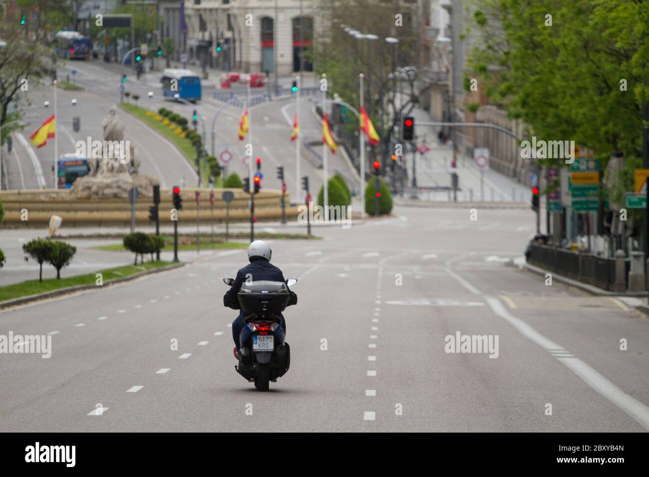 Alcalá street during the Covid-19 lockdown in Madrid, Spain Stock Photo ...