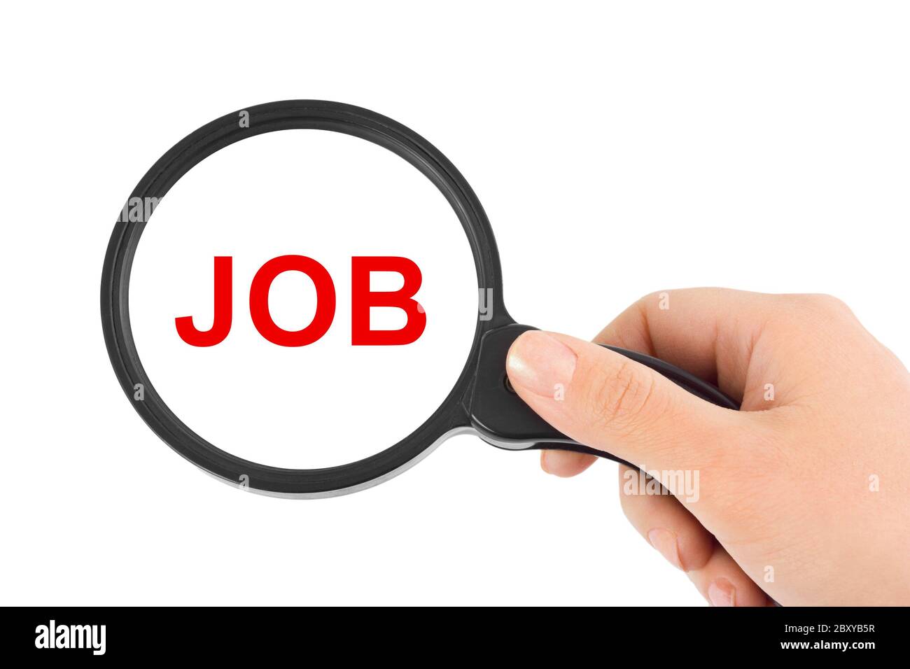 Magnifying glass in hand and word Job Stock Photo - Alamy