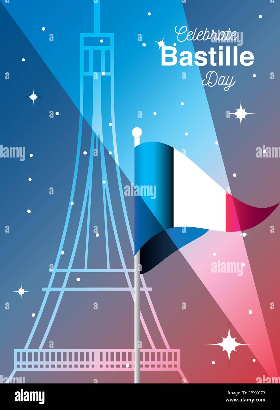 banner or poster for the French national day, label celebrate bastille ...