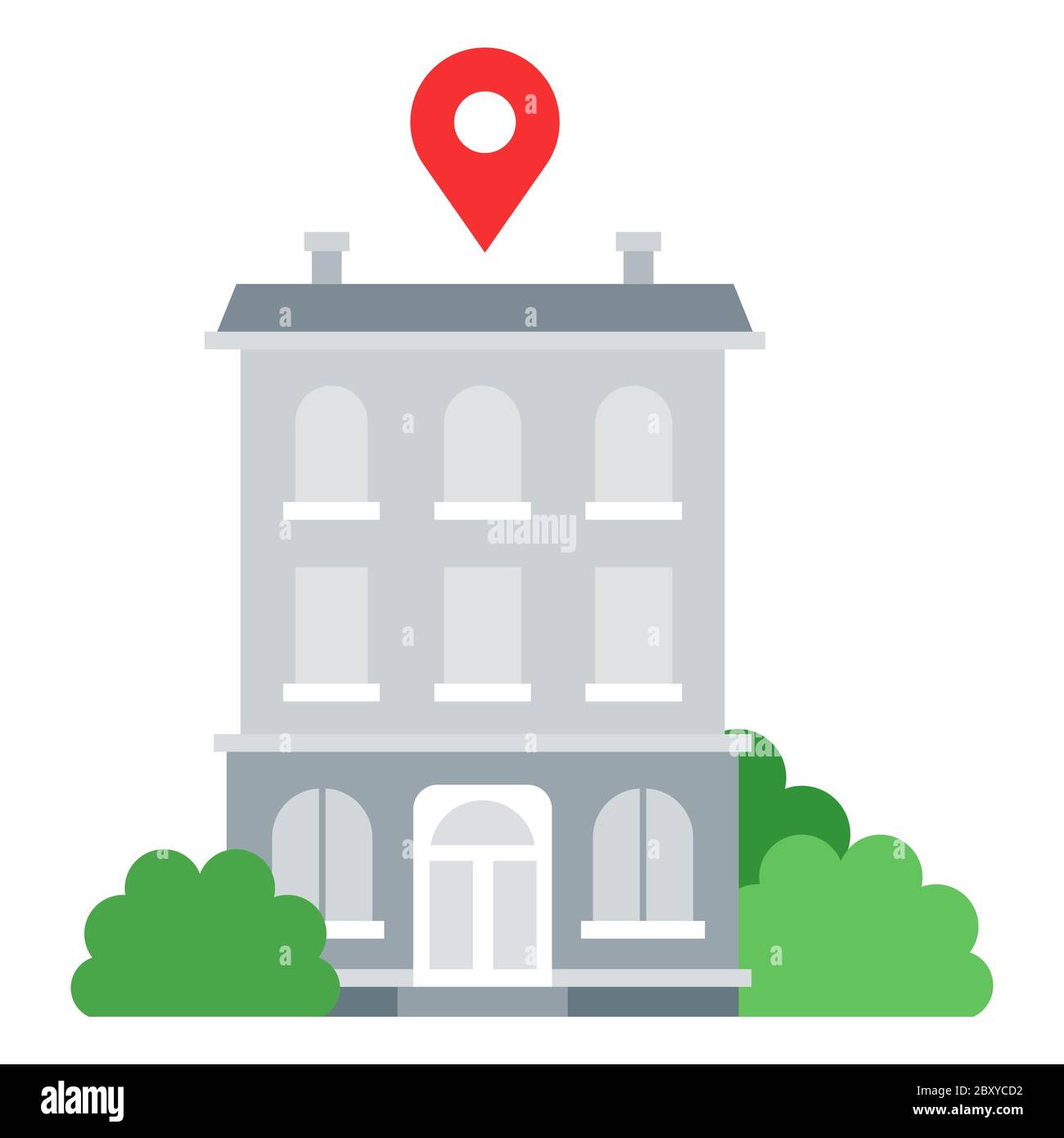 Multi-storey building with a red mark Drone delivery vector icon flat ...