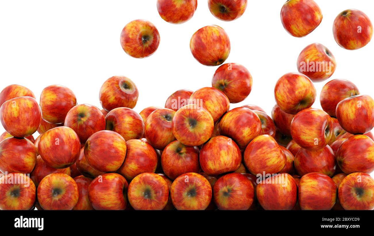 Fresh red apples falling background. Food concept. Isolate. 3d ...
