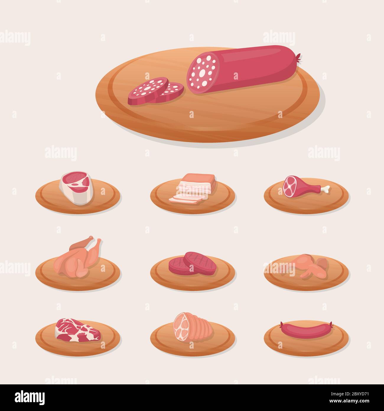 Vector Fresh Pieces of Raw Meat, Chicken, Sausage, Rib Eye, Tenderloin ...