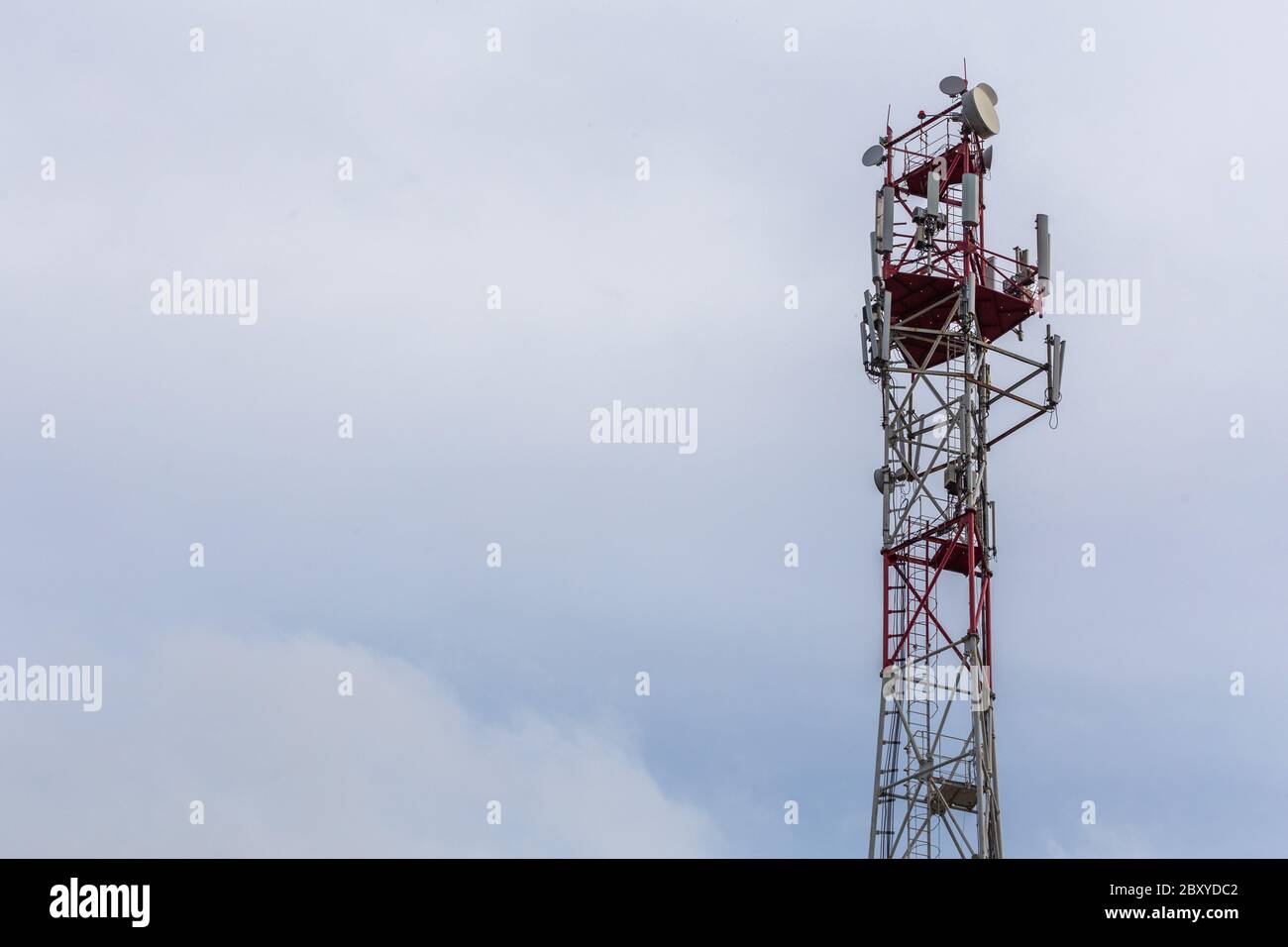3G, 4G, 5G, wireless and cell phone telecommunication tower close-up on ...