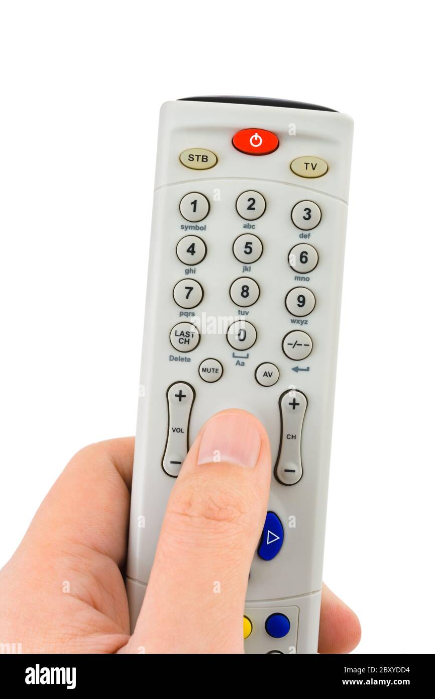 Hand with tv remote control Stock Photo - Alamy