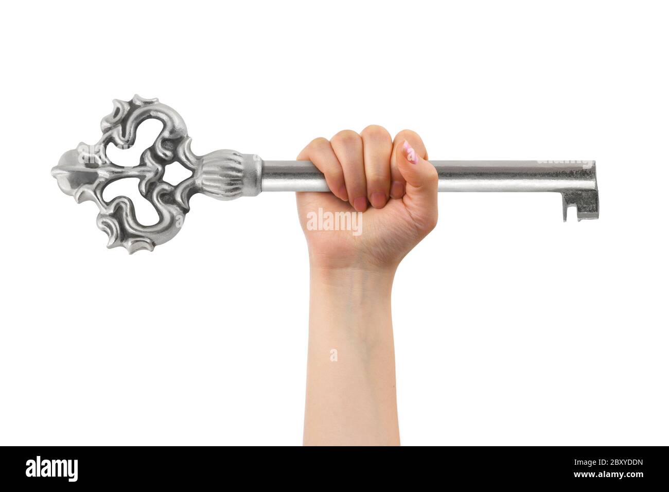 Hand and big key Stock Photo - Alamy