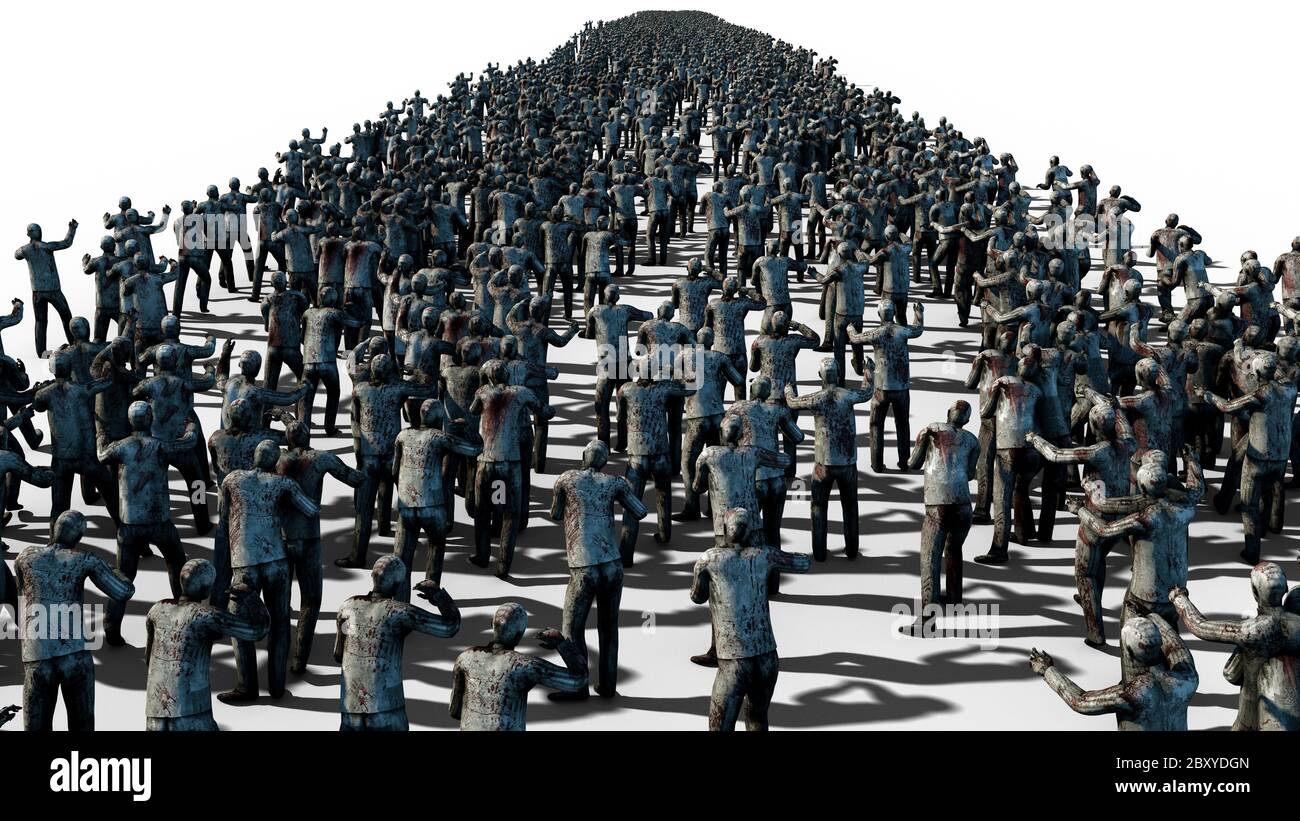 A large crowd of zombies. Apocalypse, halloween concept. isolate on ...