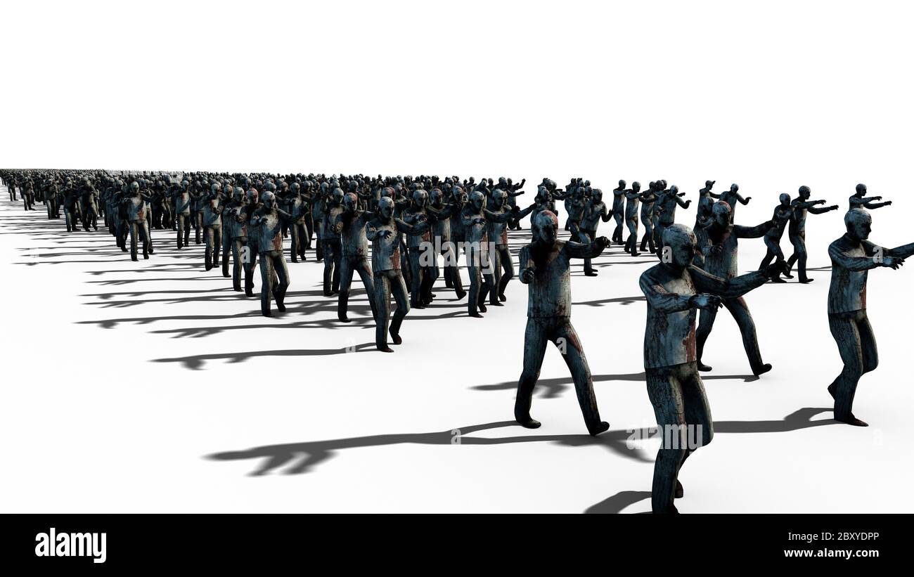 A large crowd of zombies. Apocalypse, halloween concept. isolate on ...