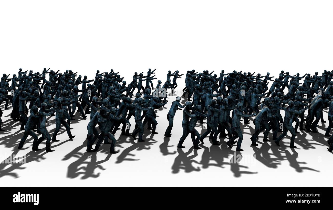 A large crowd of zombies. Apocalypse, halloween concept. isolate on ...