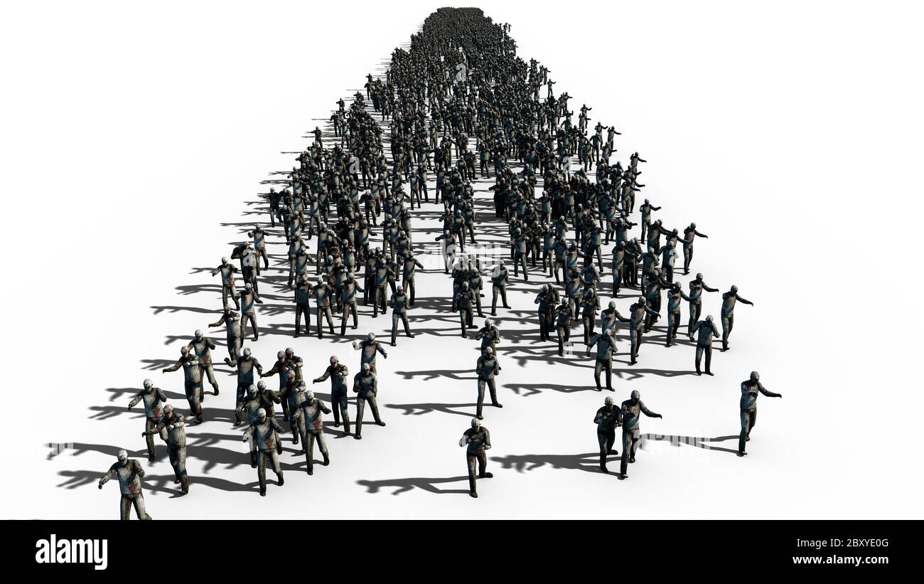 A large crowd of zombies. Apocalypse, halloween concept. isolate on ...