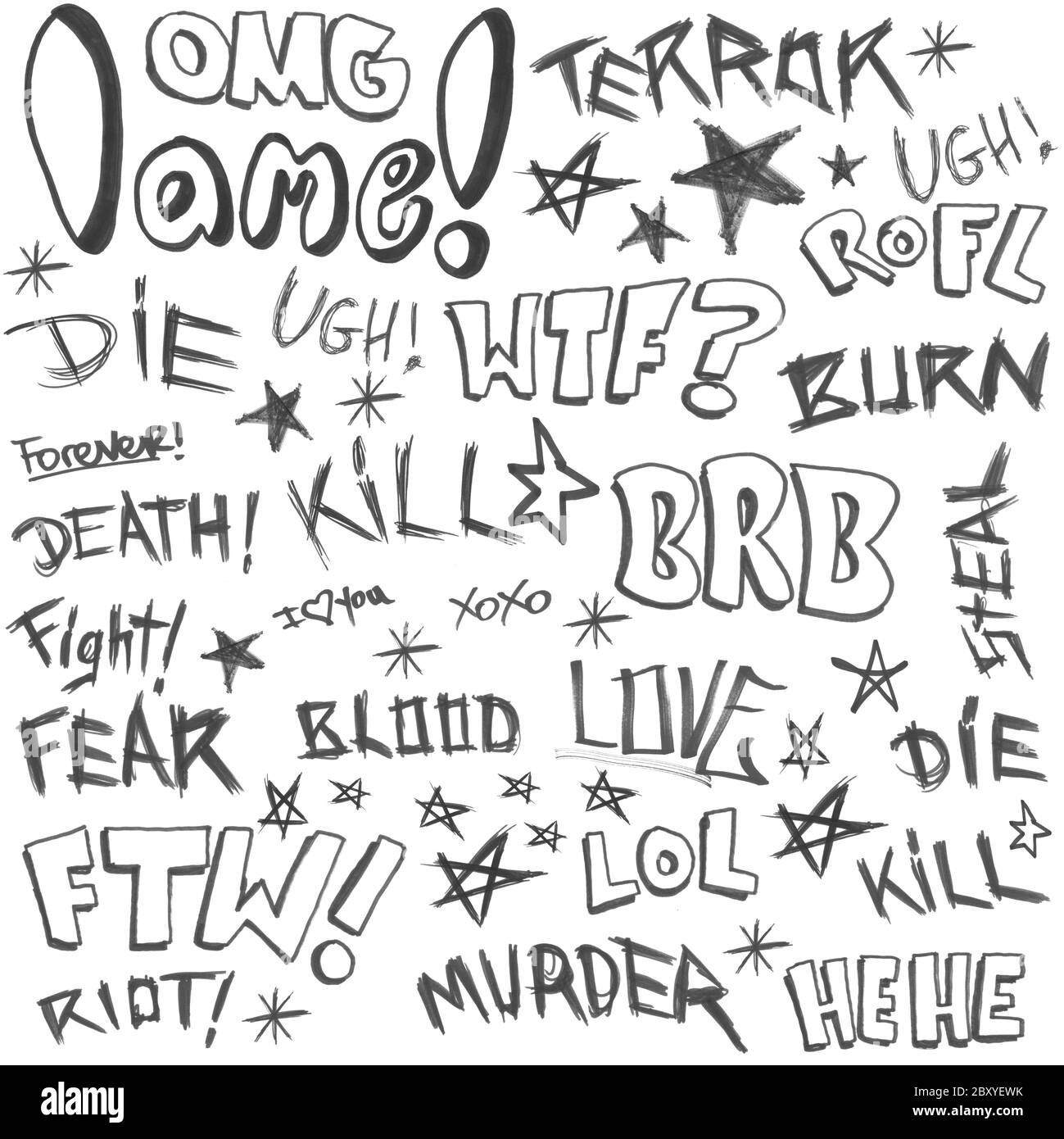 A collection of hand drawn text elements Stock Photo - Alamy