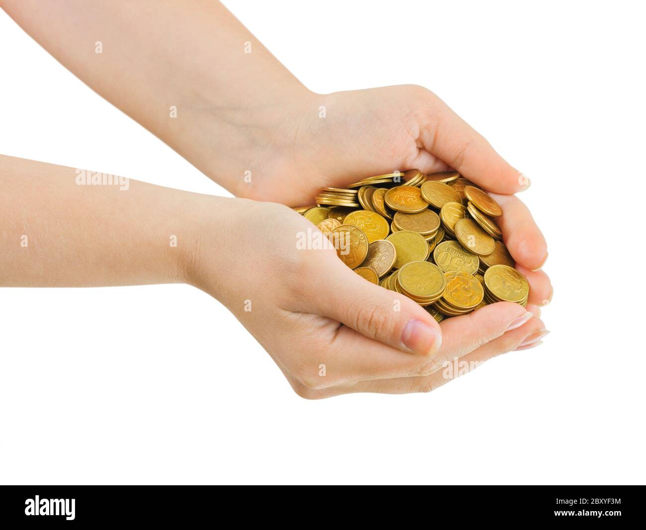 Hands with coins Stock Photo - Alamy