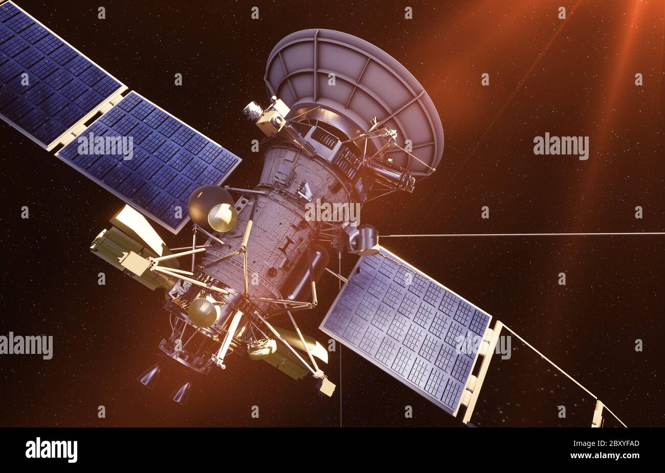 Satellite in space. view of the earth. Sunrise. 3d rendering Stock ...