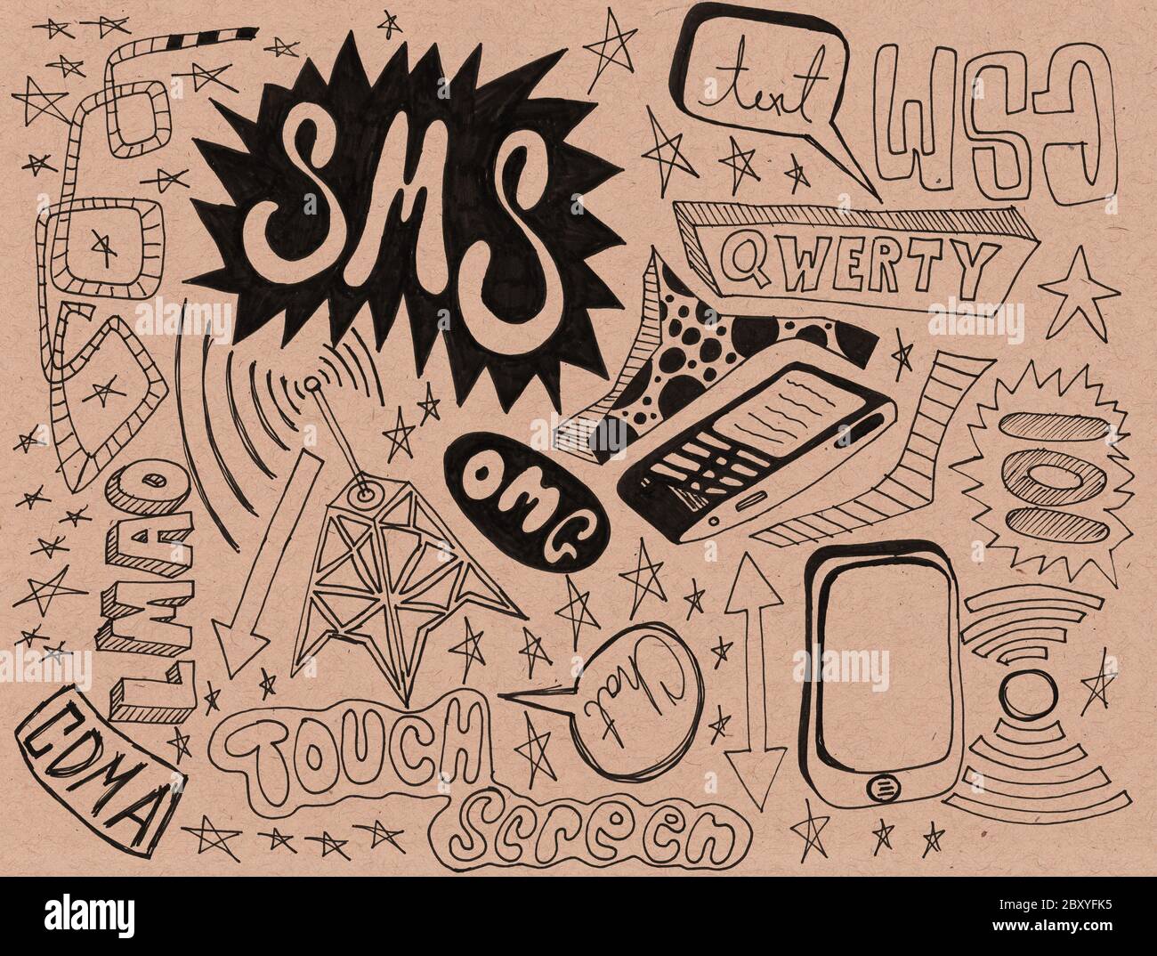 Cell Phone Texting Doodles Stock Photo - Alamy